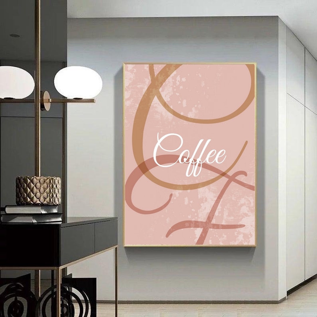 Printable Pink Coffee Typography Wall Art Print, Abstract Print Art ...