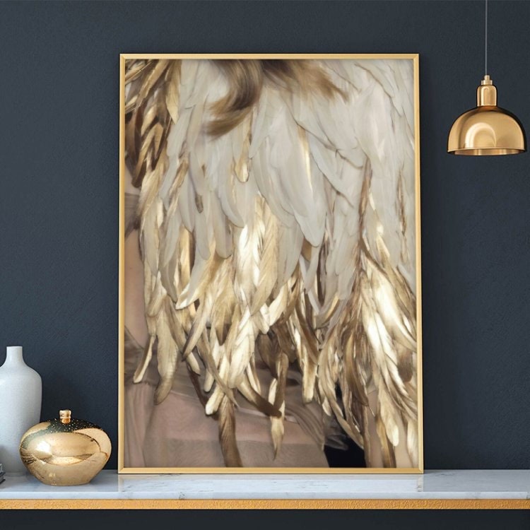 Printable Golden Feather Wall Art Print Gold Print Art Wall - Etsy