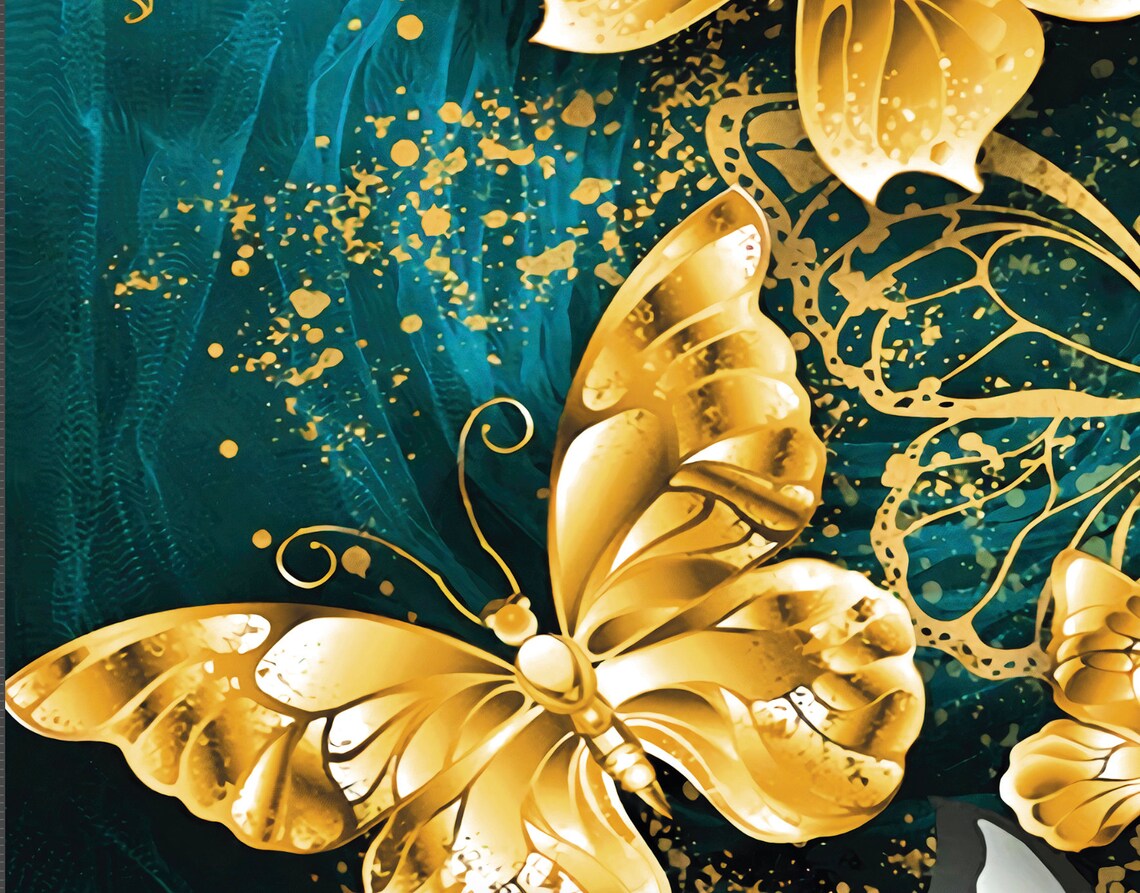 Printable Gold Green Blue Butterflies Wall Art Print Gold - Etsy