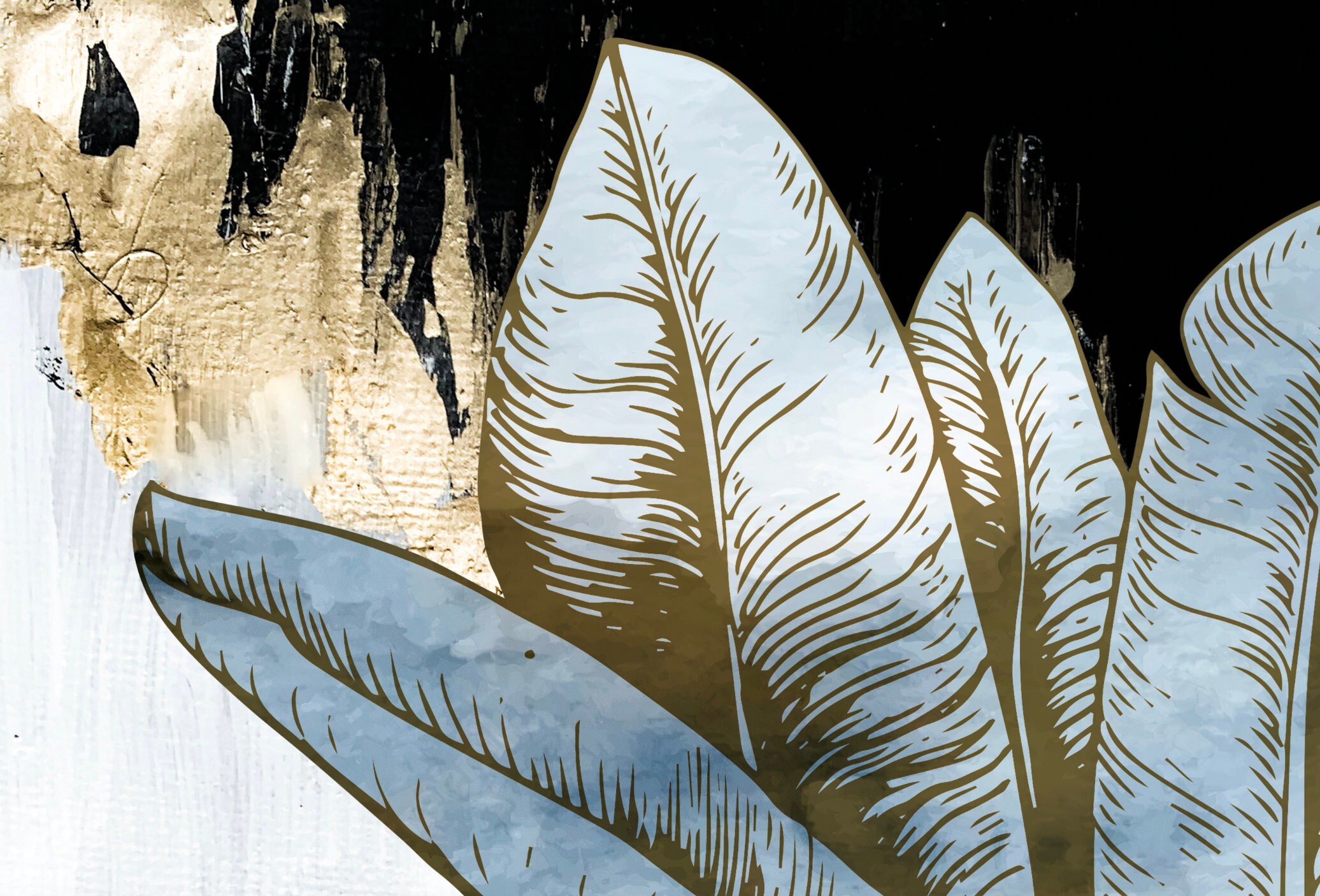 Printable Blue Gold Leaves Set of 2 Wall Art Print, Abstract Print Art ...