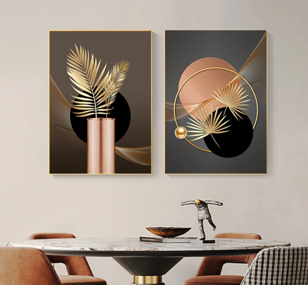 Printable Luxury Gold Plant Modern Art Set of 2 Wall Art Print, Leaves ...
