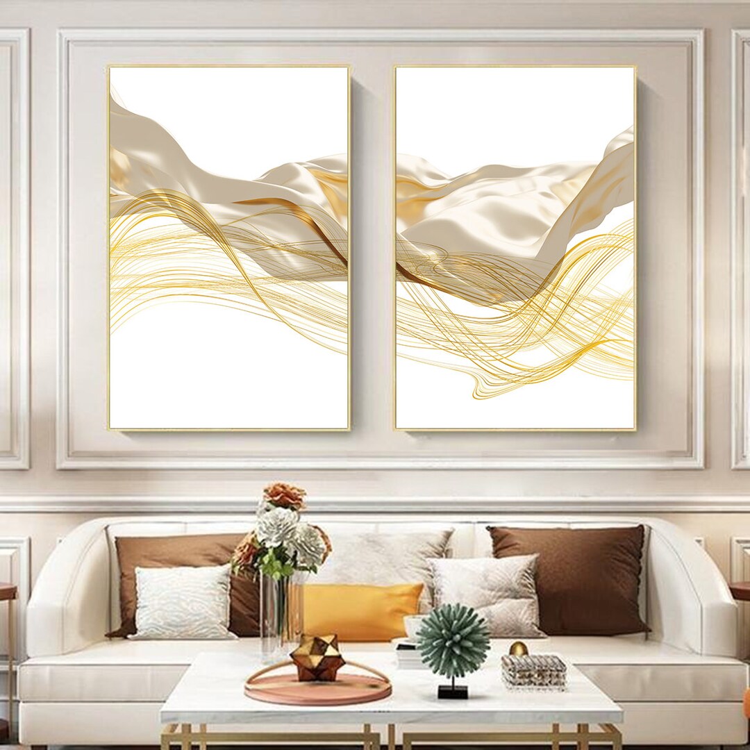 Gold Ribbon Abstract Art Prints: Modern Wall Decor Set (digital ...