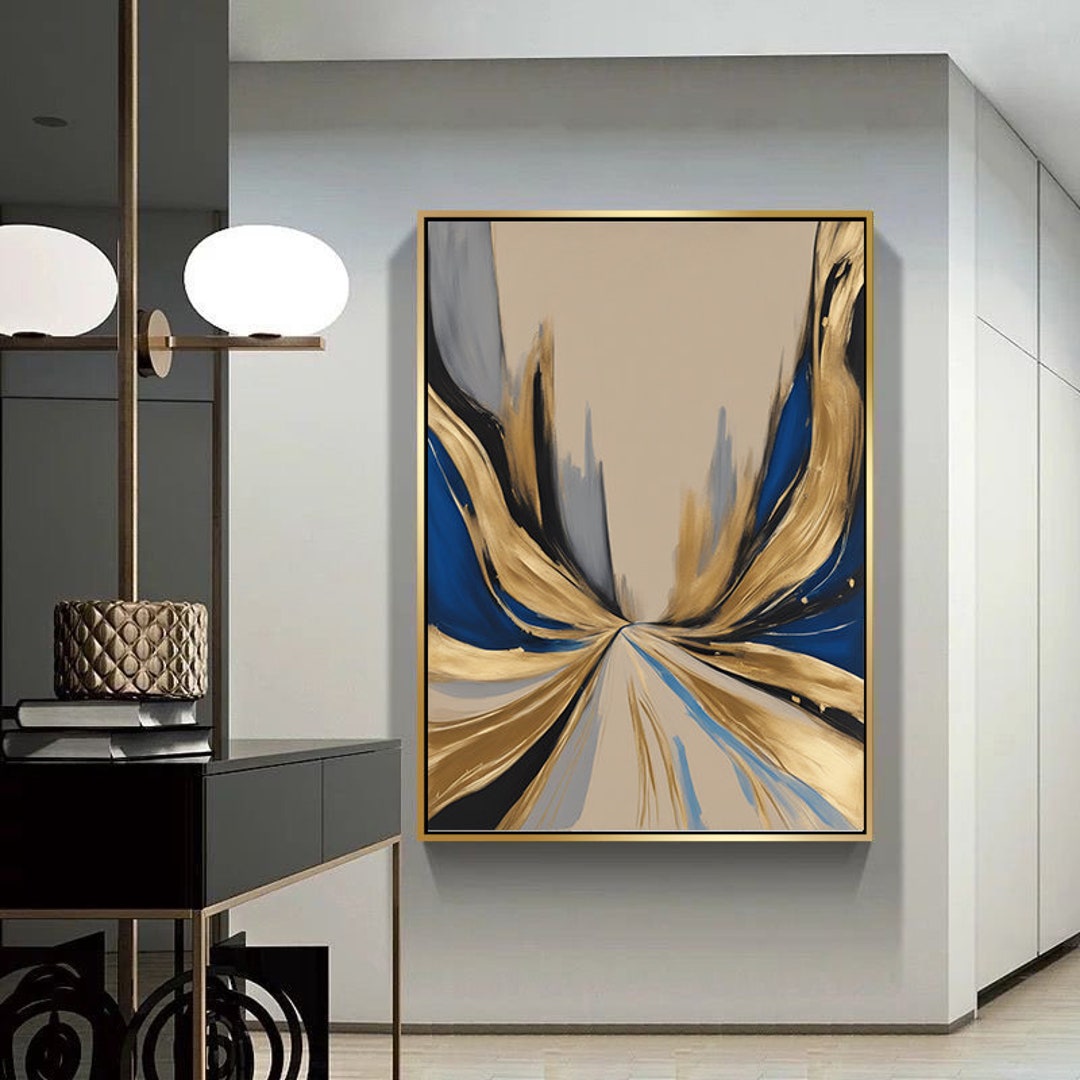 Printable Blue Gold Abstract and Beige Wall Art Print, Print Art ...
