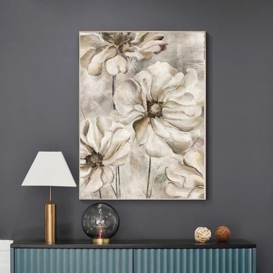 Beige Flower Abstract Art Print: Neutral Botanical Wall Decor (digital ...