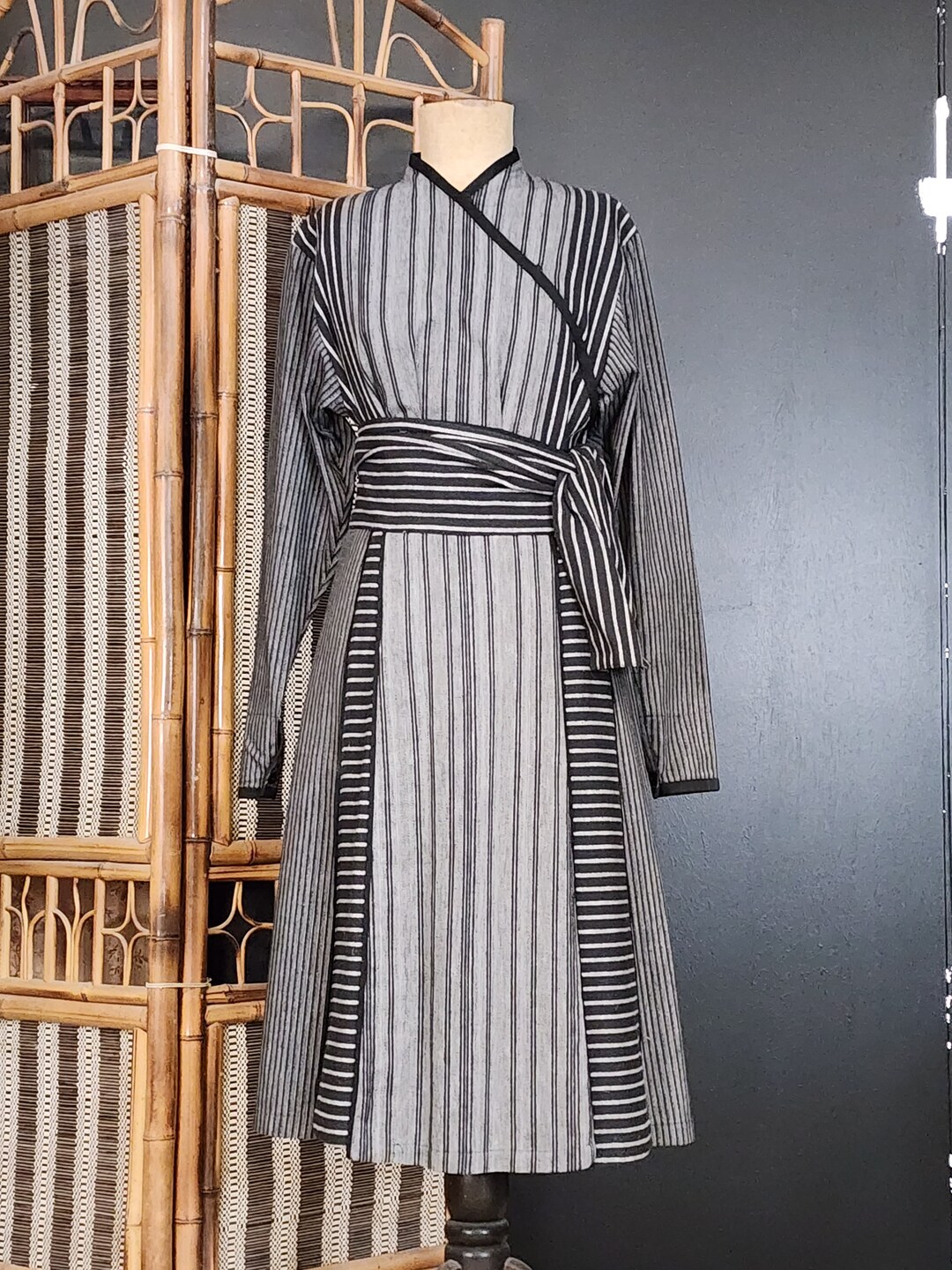 Vinntage KENZO Designer Grey and Black Stripe 2 Pce Top and Wrap Skirt ...