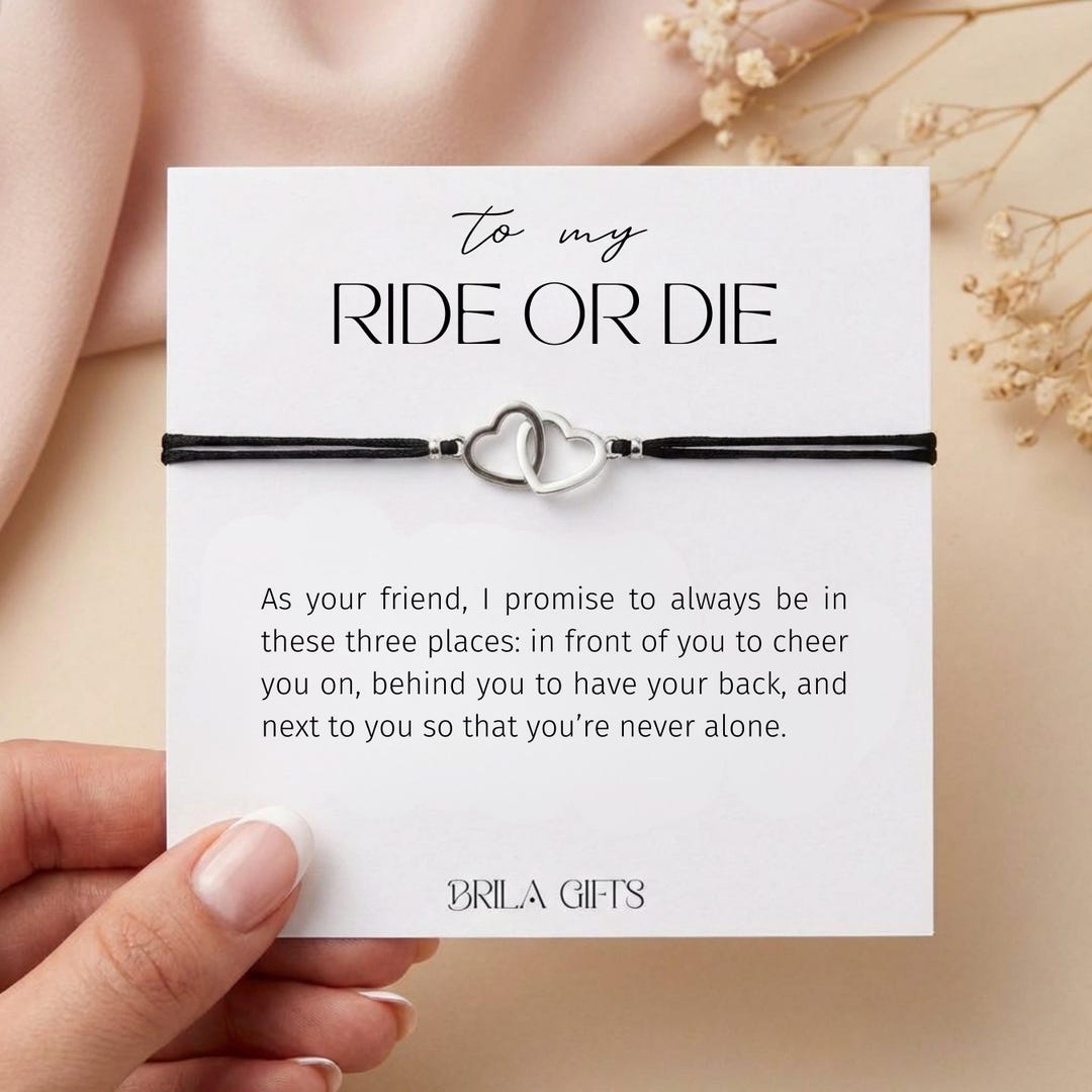 Friendship Bracelet With Ride or Die Card, Interlocking Hearts Bracelet ...