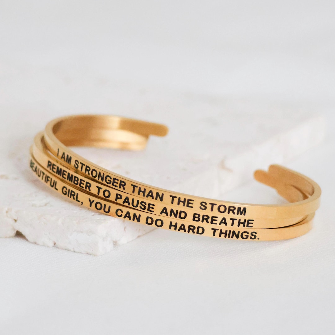 Custom Word of the Year Bracelet, Personalized Thin Cuff Bracelet ...