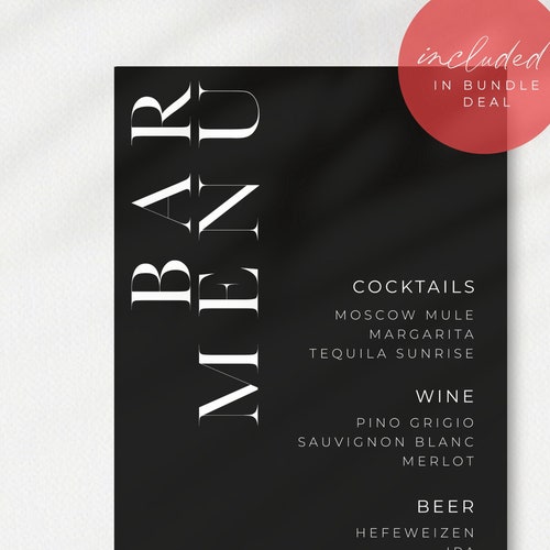 Modern Bar Menu Black Bar Menu Bar Menu Template Wedding - Etsy