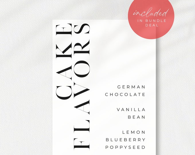 Modern Cake Flavors Printable Custom Cake Sign Modern Wedding Cake Sign ...