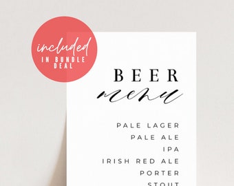 Beer Menu Sign Beer Menu Print Wedding Printable Wedding | Etsy