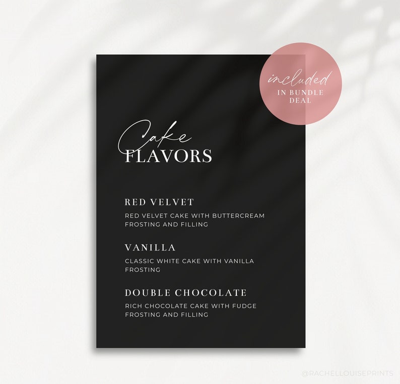 Modern Cake Flavors Sign Cake Flavors Template Modern Black Cake Menu ...