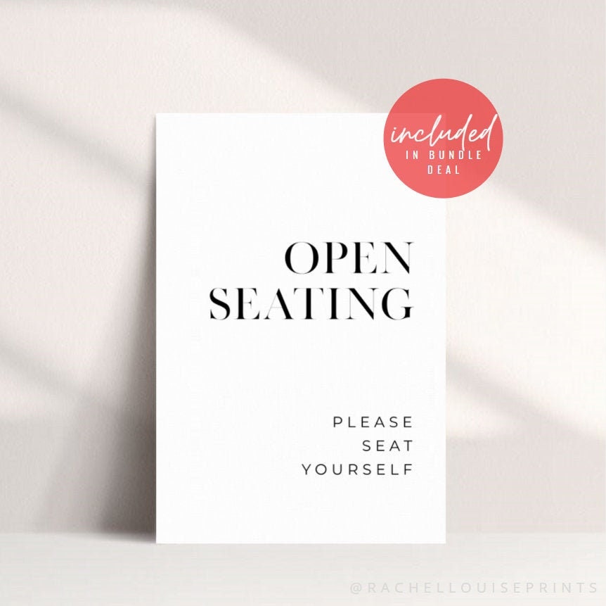 Modern Open Seating Printable Modern Open Seating Sign Modern Black ...