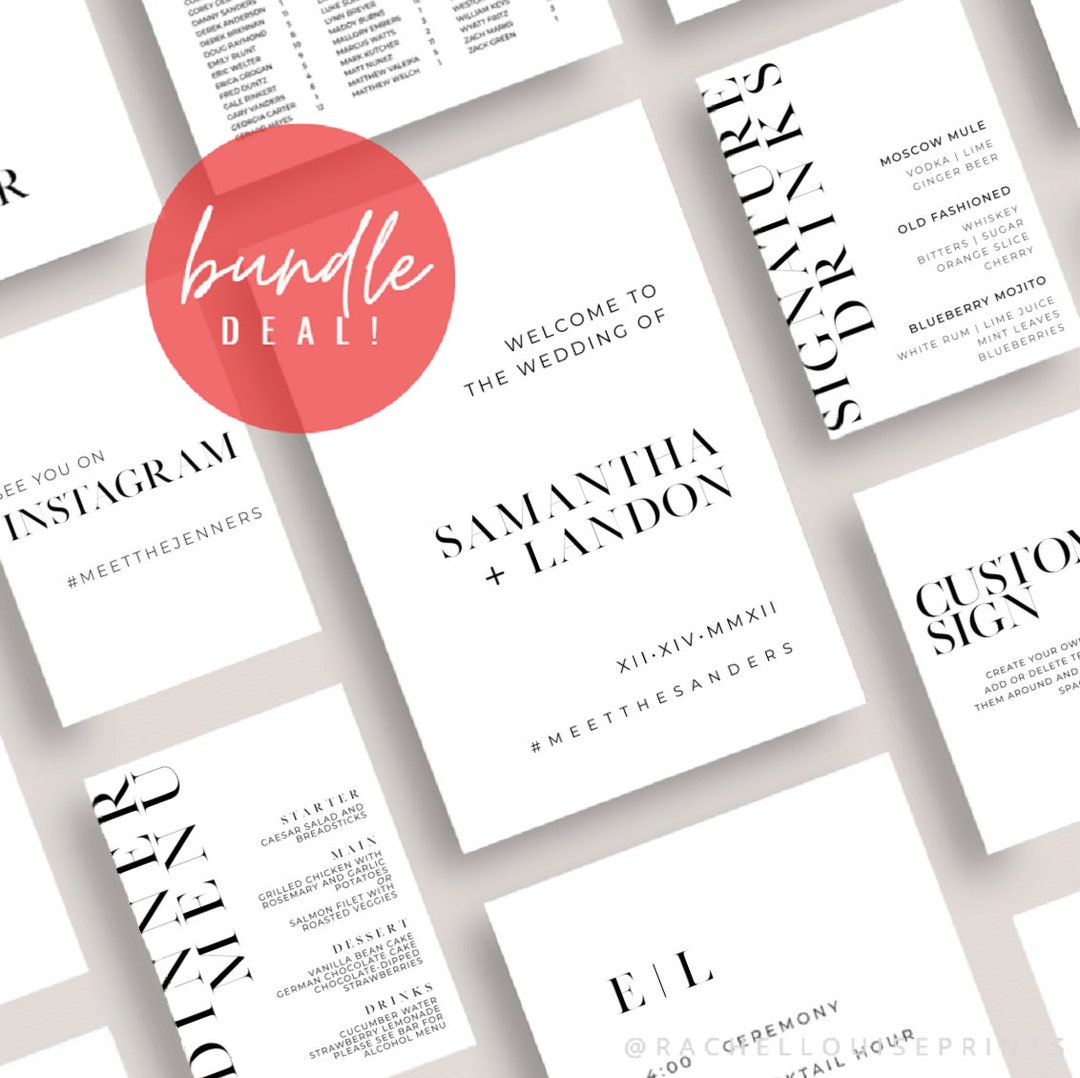 Modern Wedding Sign Printables Bundle Modern White Wedding Sign ...