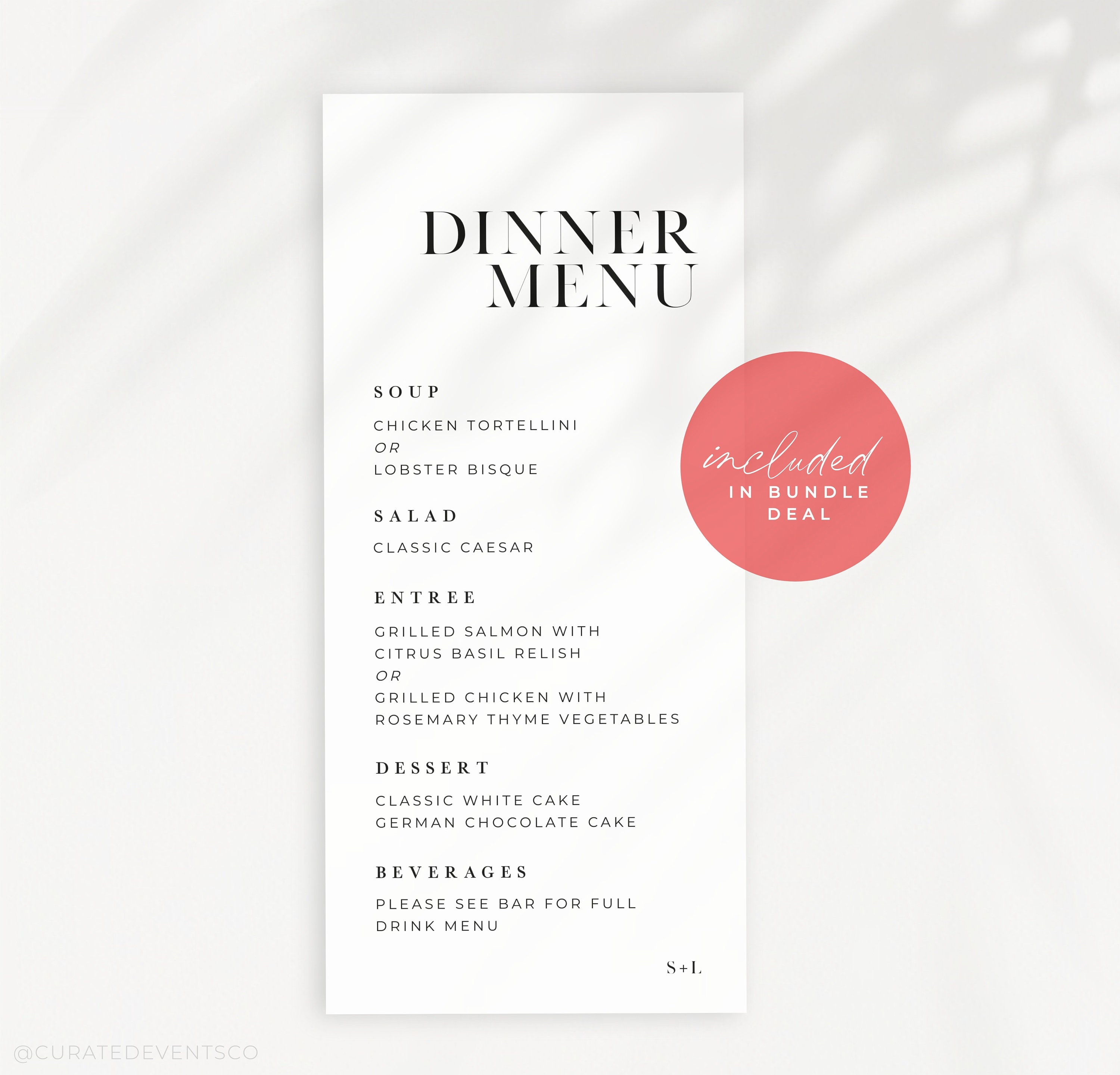 Modern Dinner Menu Template Modern Wedding Dinner Menu - Etsy