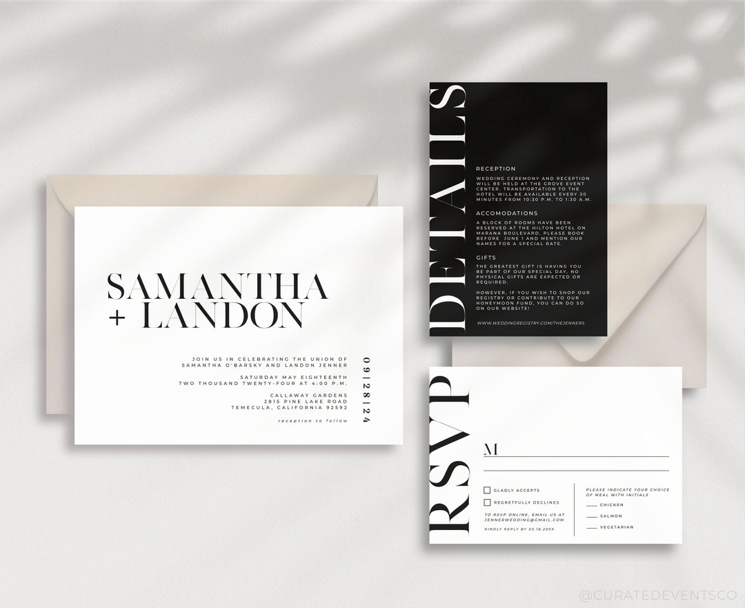MANHATTAN Modern White Wedding Invitation Printable Invitation Template ...