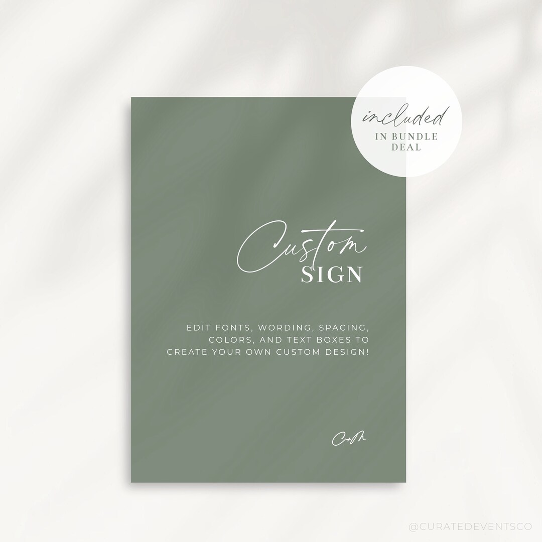Custom Sage Wedding Sign SMALL Custom Sign Template Green Casual Script ...