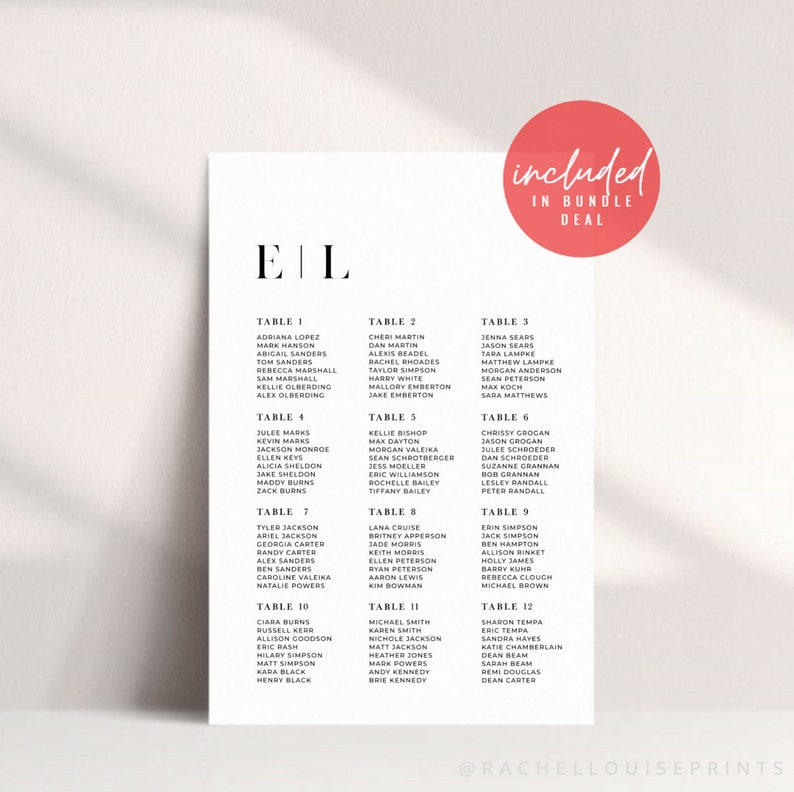 Modern Seating Chart Find Your Seat Printable Edgy Modern - Etsy