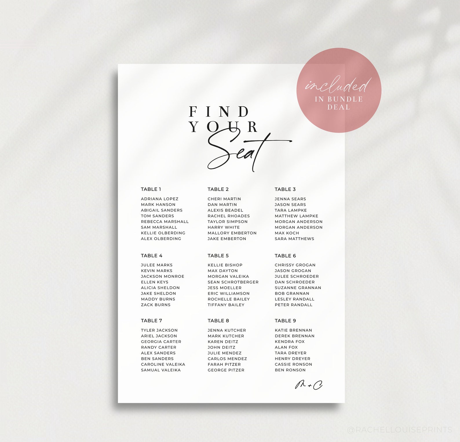 Modern Seating Chart Modern Script Seating Chart Modern | Etsy