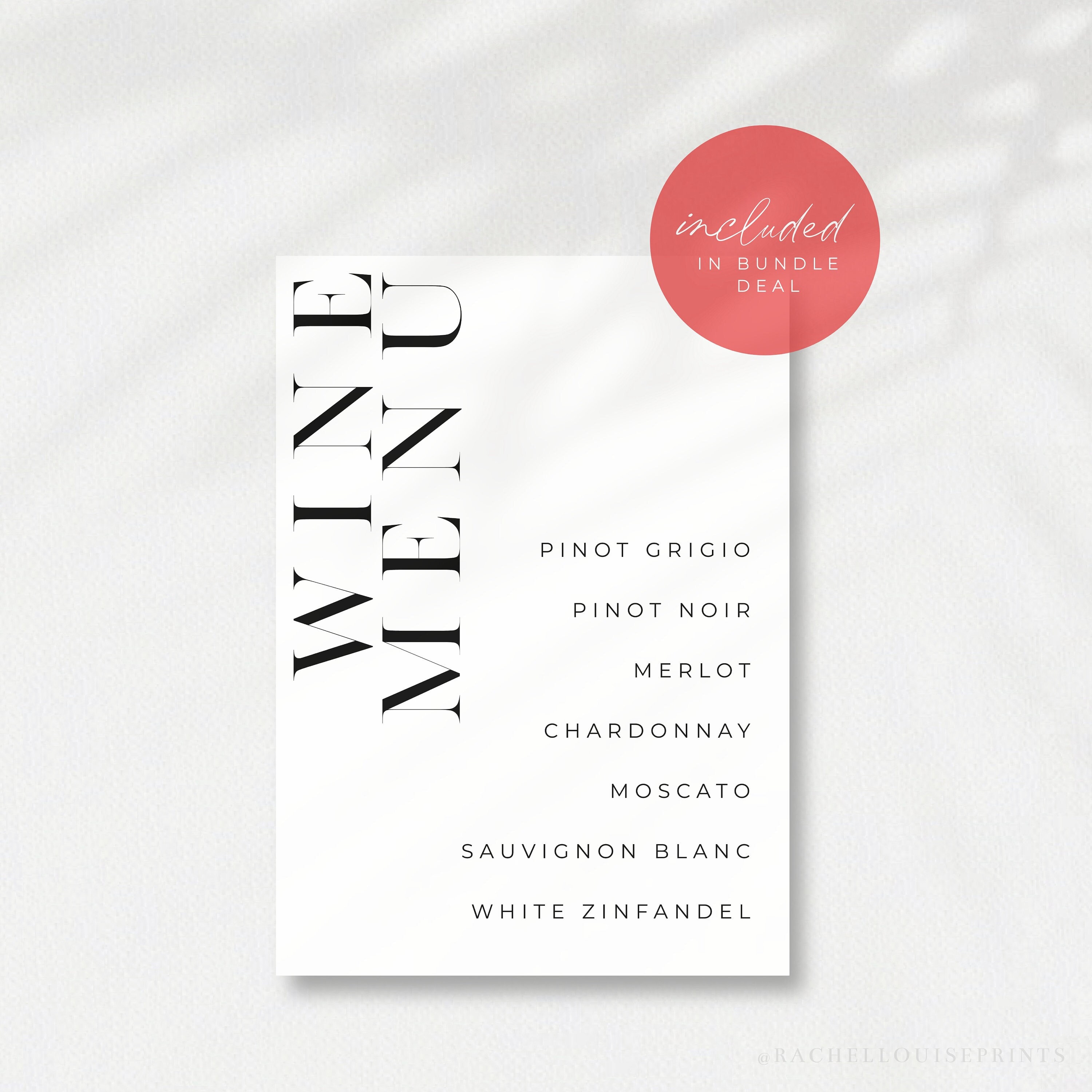 Modern Wine Menu Template Modern Wedding Wine Menu Sign - Etsy
