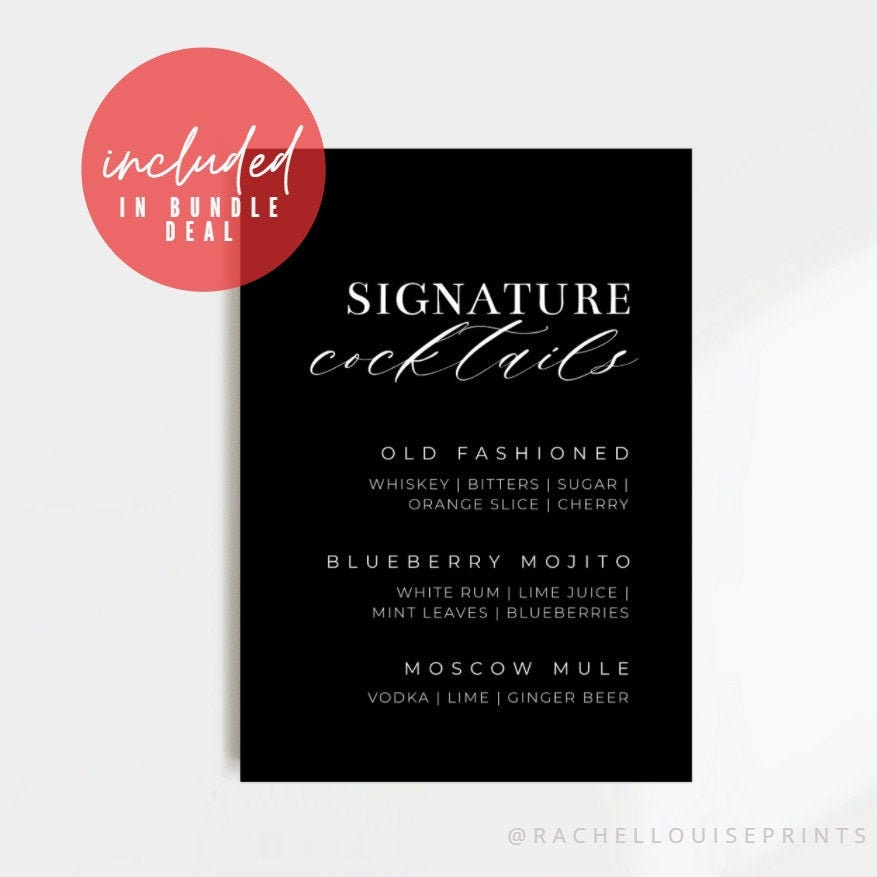 Signature Cocktails Printable Black Signature Cocktails Sign | Etsy