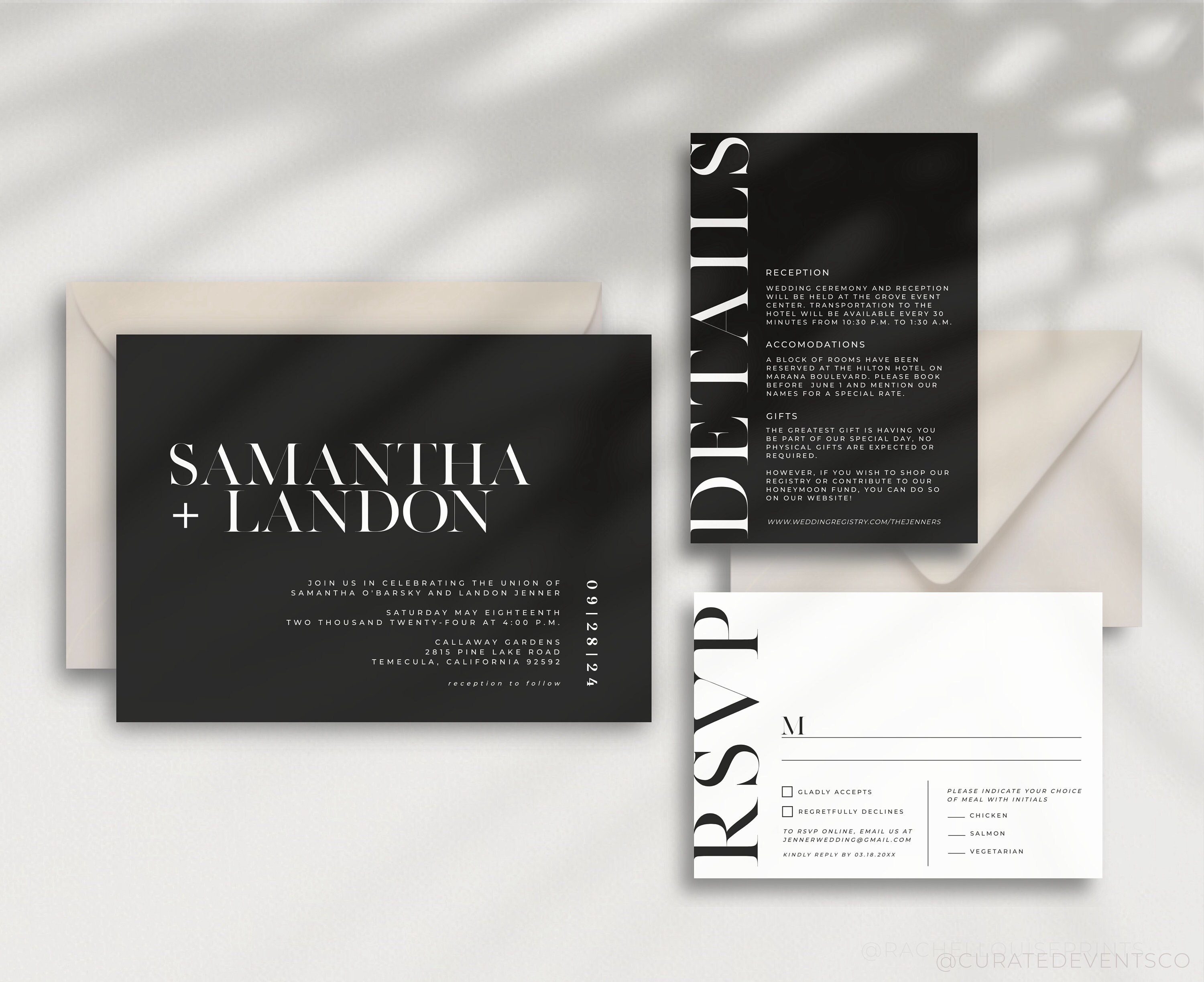MANHATTAN Modern Black Wedding Invitation Printable Wedding Invitation ...