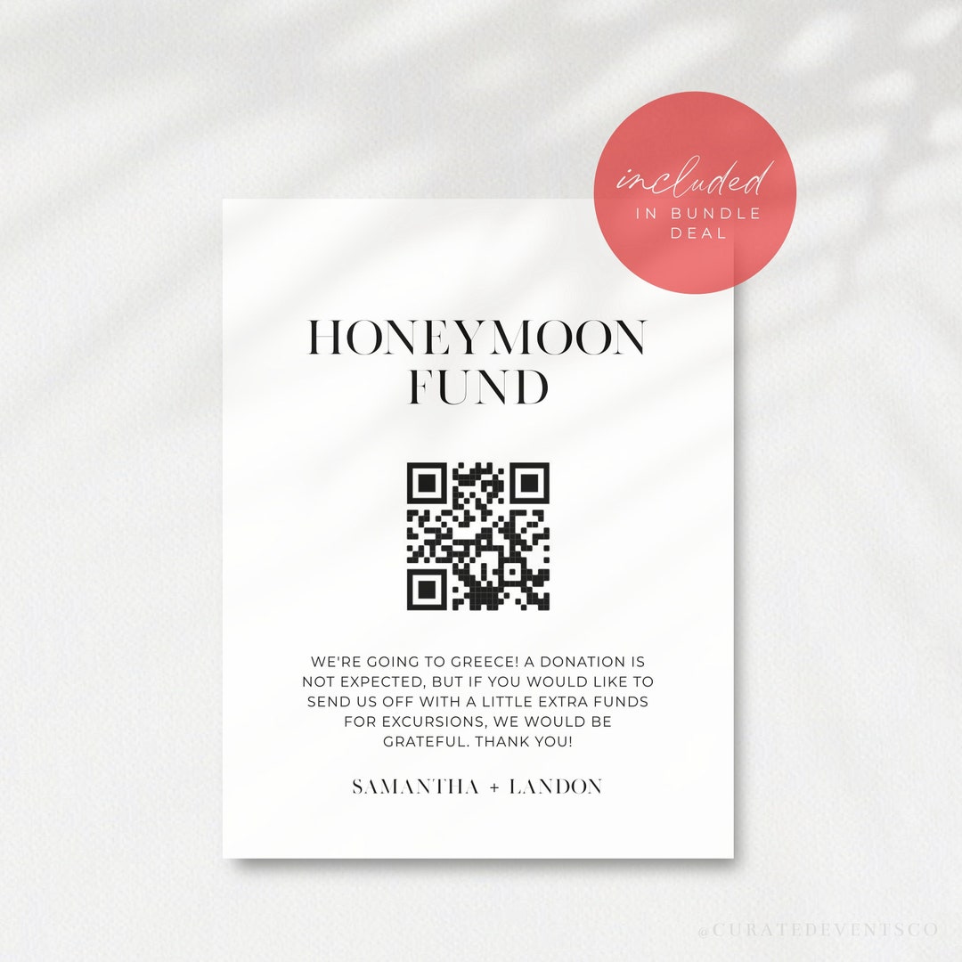 QR Code Honeymoon Fund Printable Honeymoon Fund QR Code Sign Modern ...