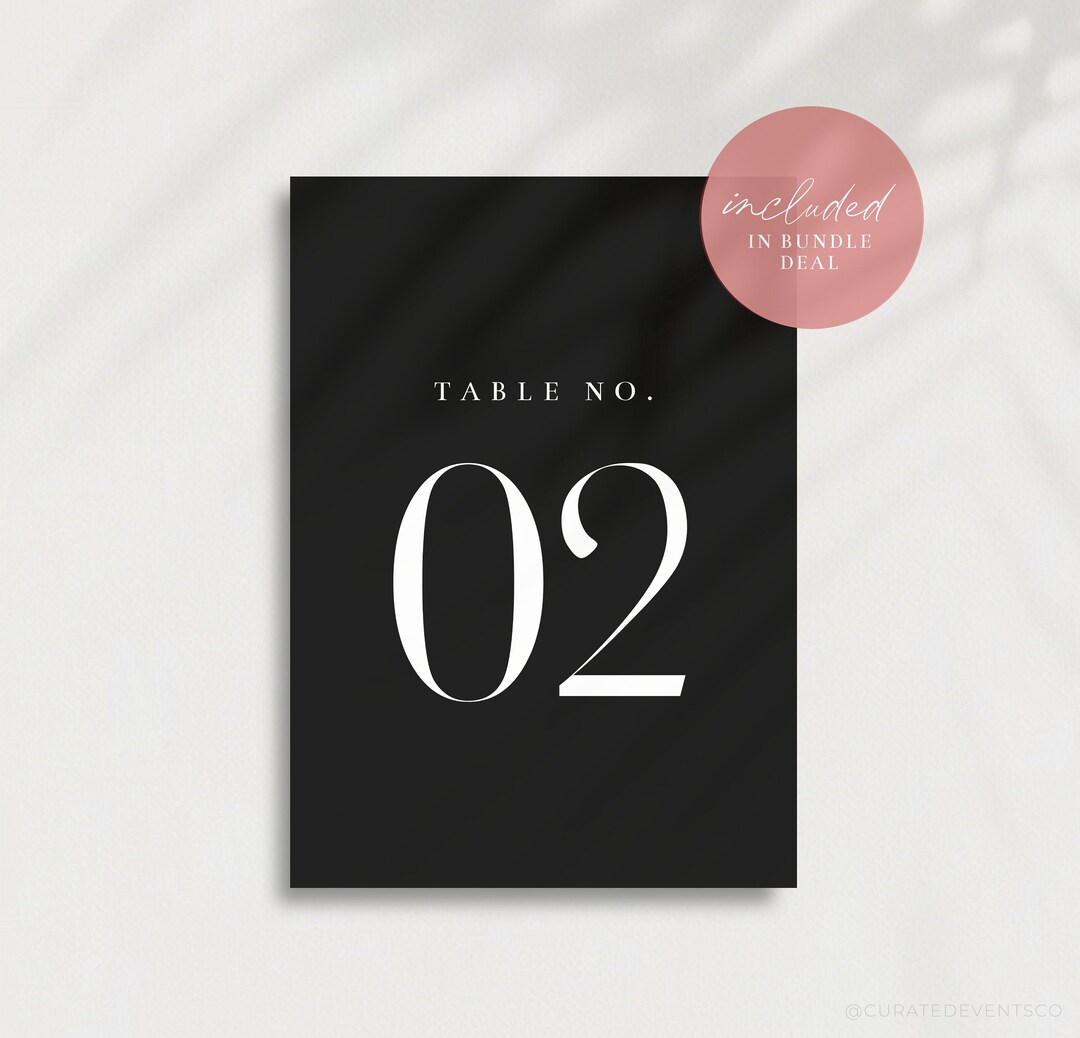 Black Modern Table Numbers Sign Table Numbers Printable Modern Black ...