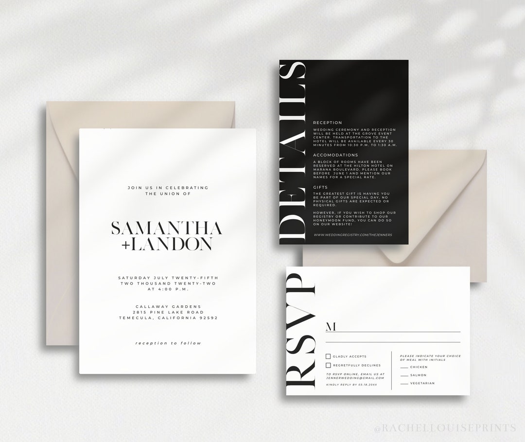 MANHATTAN Modern White Wedding Invitation Printable Wedding Invitation ...