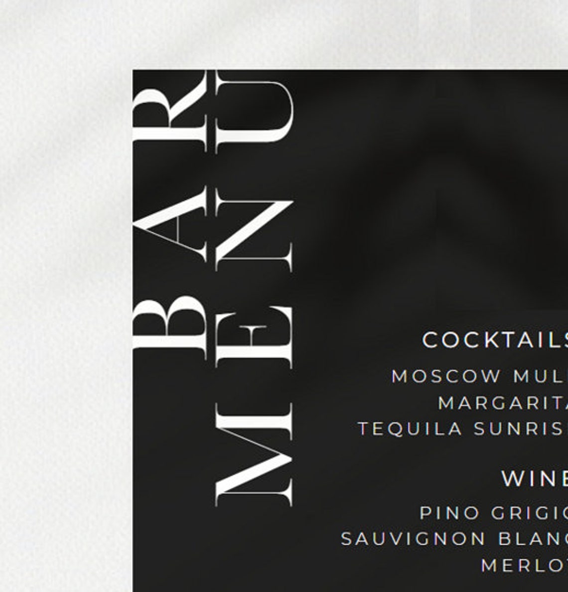 Modern Bar Menu Black Bar Menu Bar Menu Template Wedding | Etsy