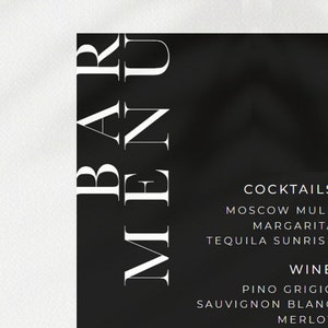 Modern Bar Menu Black Bar Menu Bar Menu Template Wedding | Etsy