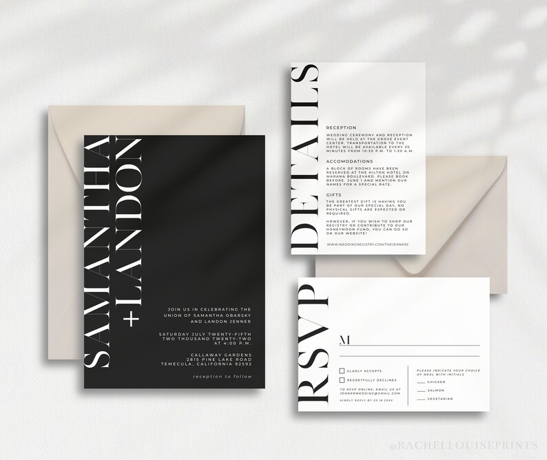 MANHATTAN Black Modern Wedding Invitation Printable Wedding - Etsy