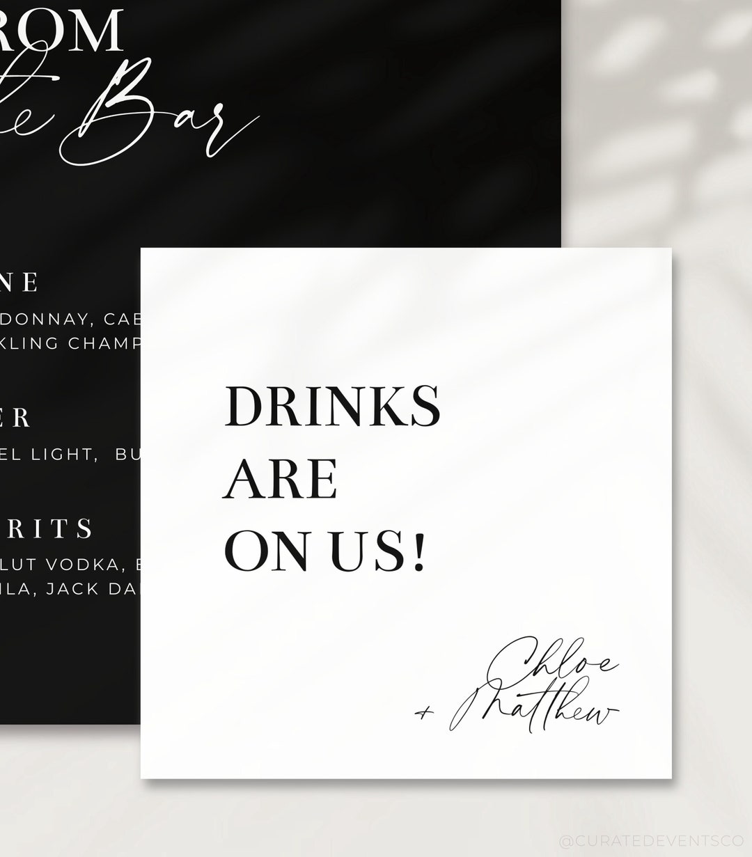Modern Bar Menu Sign Bar Template Drinks Are on Us Sign Wedding Sign ...