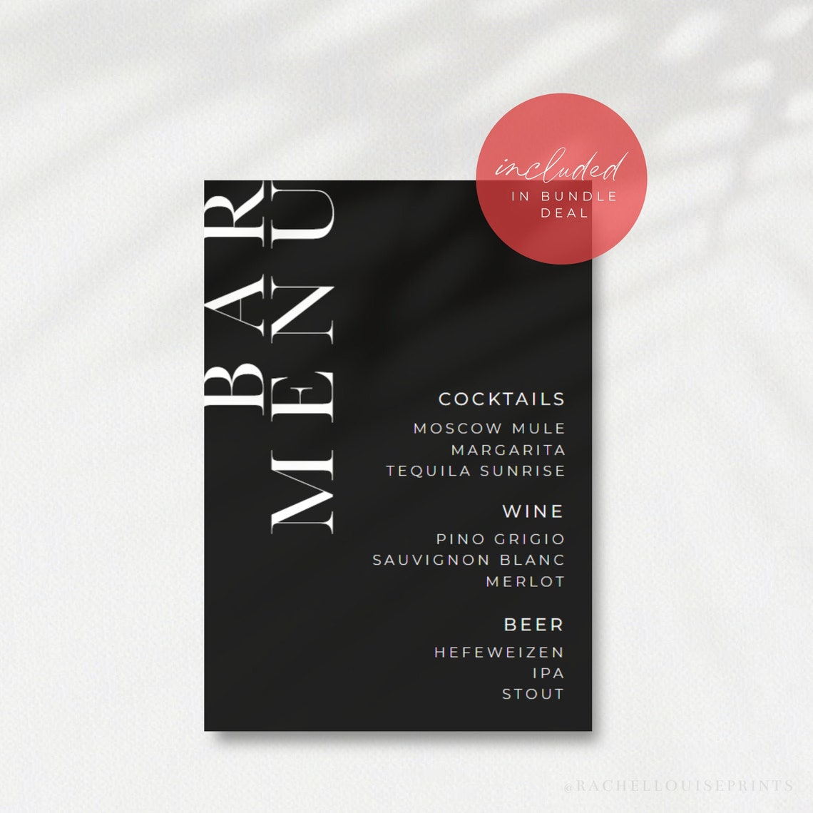 Modern Bar Menu Black Bar Menu Bar Menu Template Wedding | Etsy