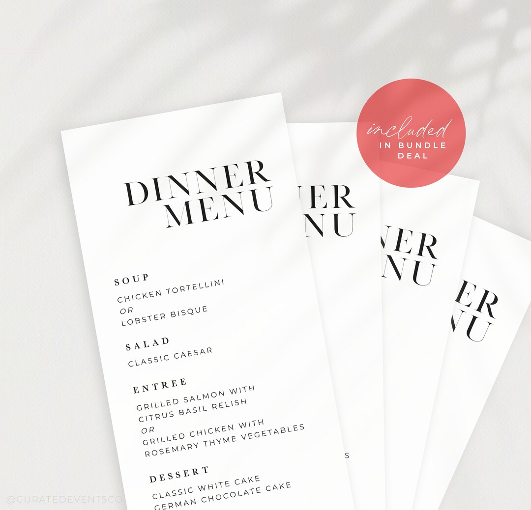Modern Dinner Menu Template Modern Wedding Dinner Menu Printable Modern ...