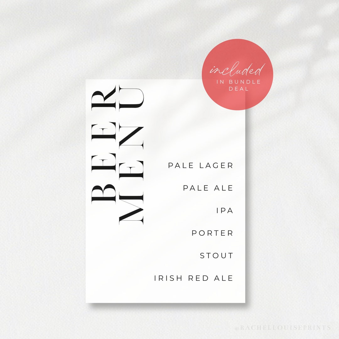 Beer Menu Sign Beer Menu Print Wedding Printable Wedding Signage ...