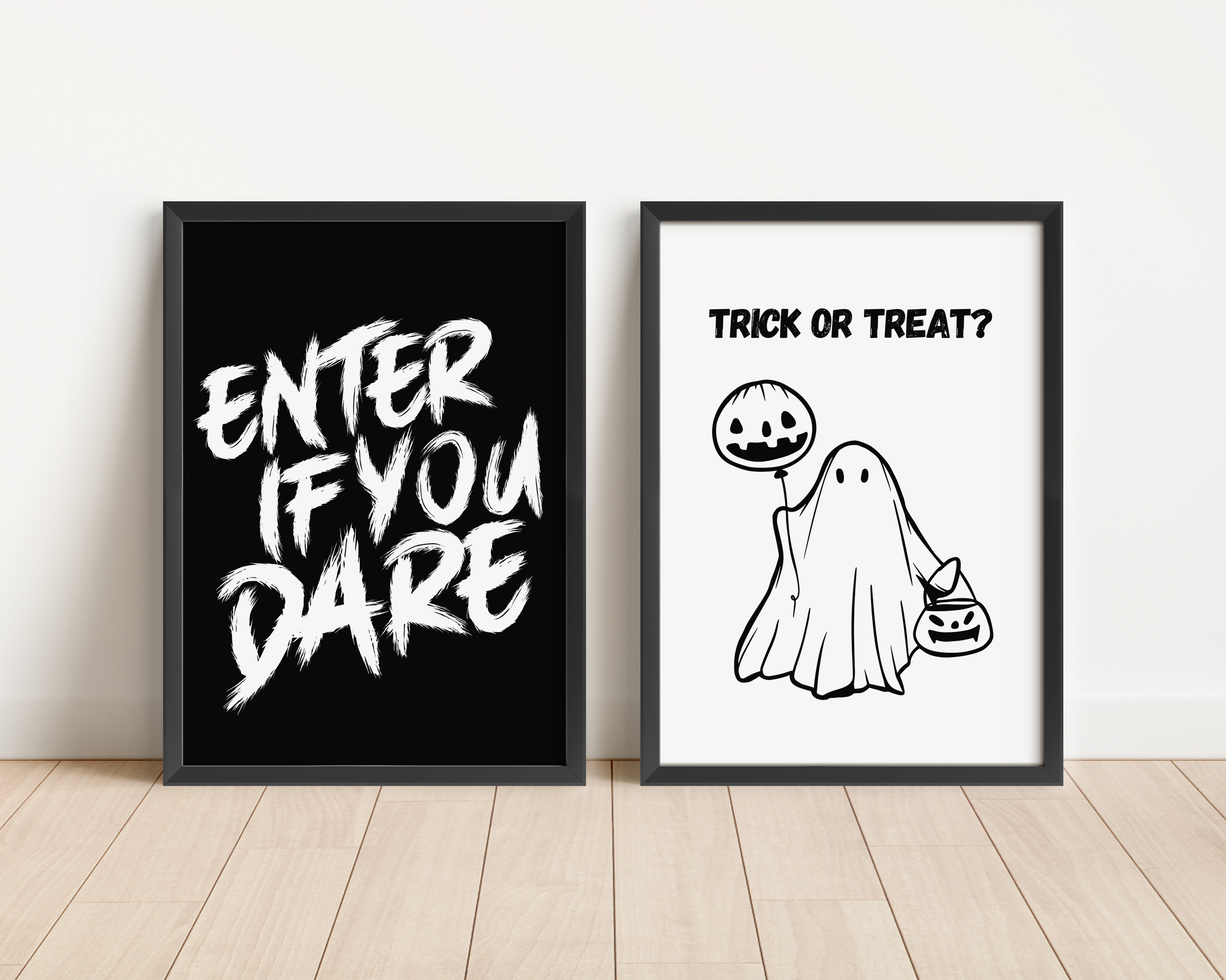 Black and White Halloween Prints Digital Printable, Set of 10 Halloween ...