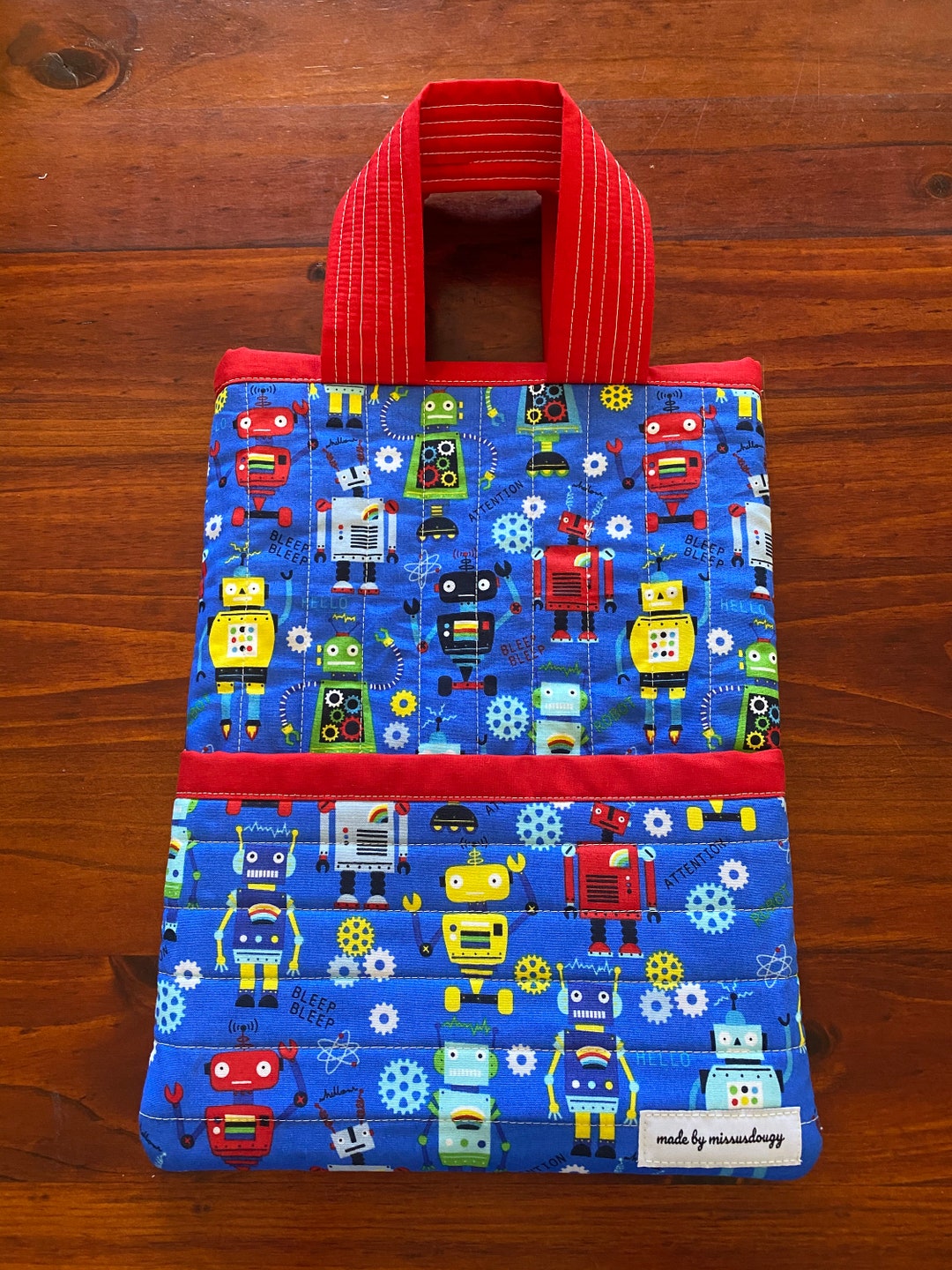 Kids Tote Bag... robots Quilted, Fully Lined and Featuring a Front ...