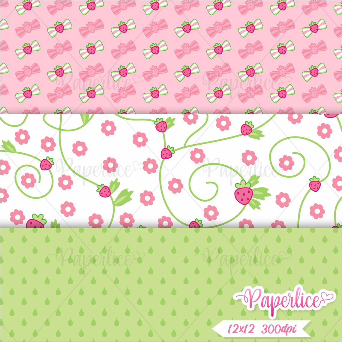 Strawberry Digital Paper Kit Digital | Etsy