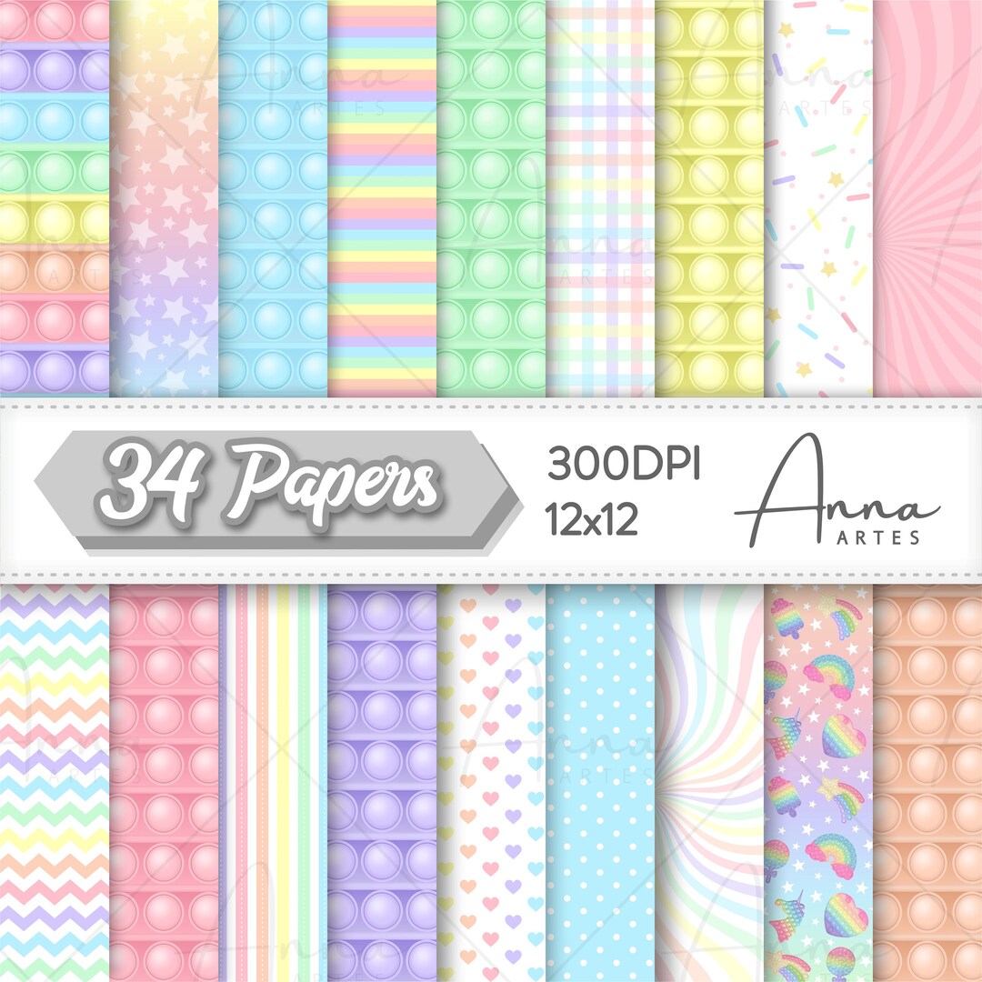 Pop It Digital Paper, Pastel Rainbow Pop Fidget Toy, Crown, Swan ...