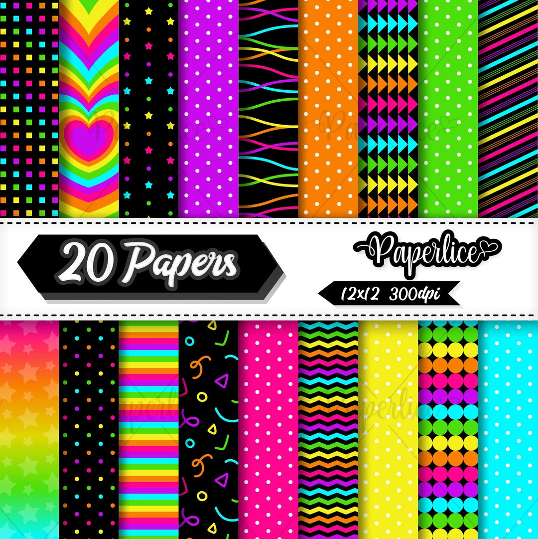 Neon Colors Digital Paper, Bright Colors Scrapbook Paper, Rainbow Paper ...