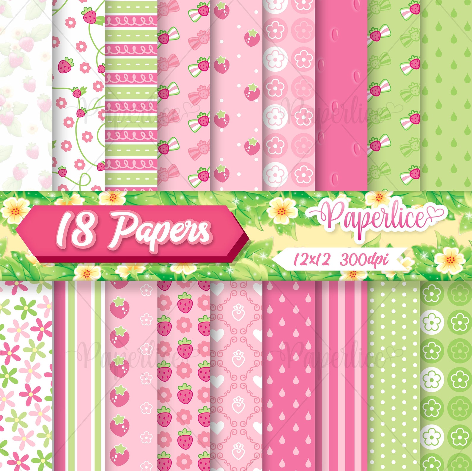 Strawberry Digital Paper Kit Digital | Etsy