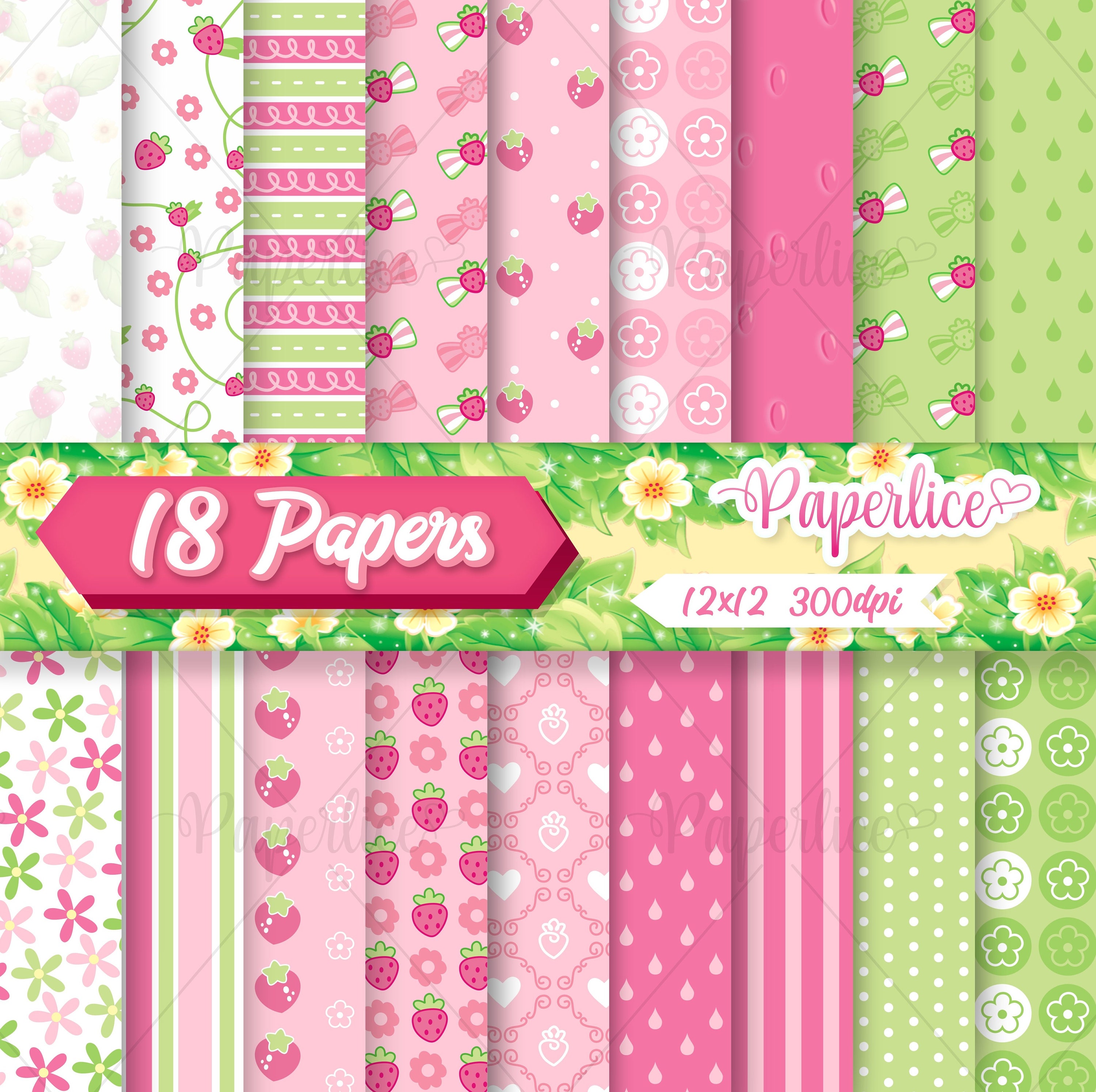 Strawberry Digital Paper Kit Digital - Etsy