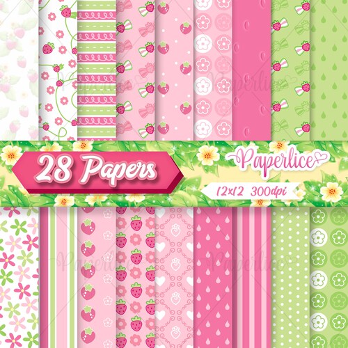 Strawberry Digital Paper Kit Digital - Etsy