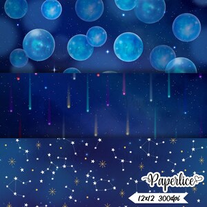 Starry Night Digital Paper, Blue Watercolor Texture, Night Sky Texture ...