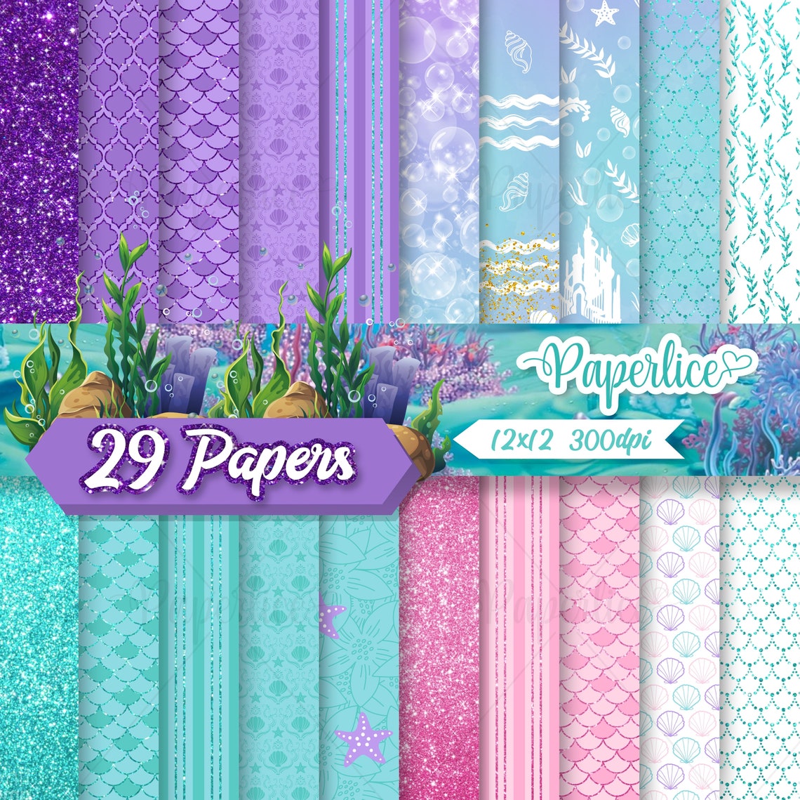 Mermaid Digital Paper - Etsy