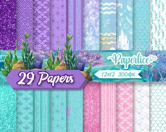 Ariel Digital Paper Mermaid Seamless Patterns Fabric - Etsy