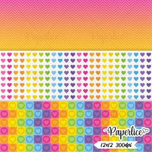 Bright Hearts Digital Paper - Etsy