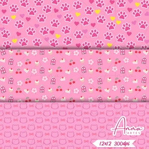 Cute Kitten Digital Paper, Cute Bow Kitty, Pink Kitty Birthday Party ...