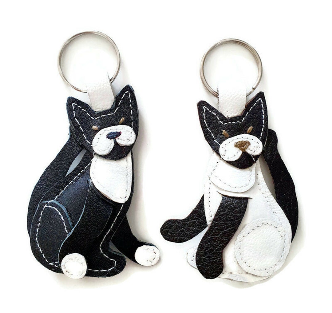 Leather Key Ring in the Shape of a minou Cat, Cat Key Ring, Leather Key ...