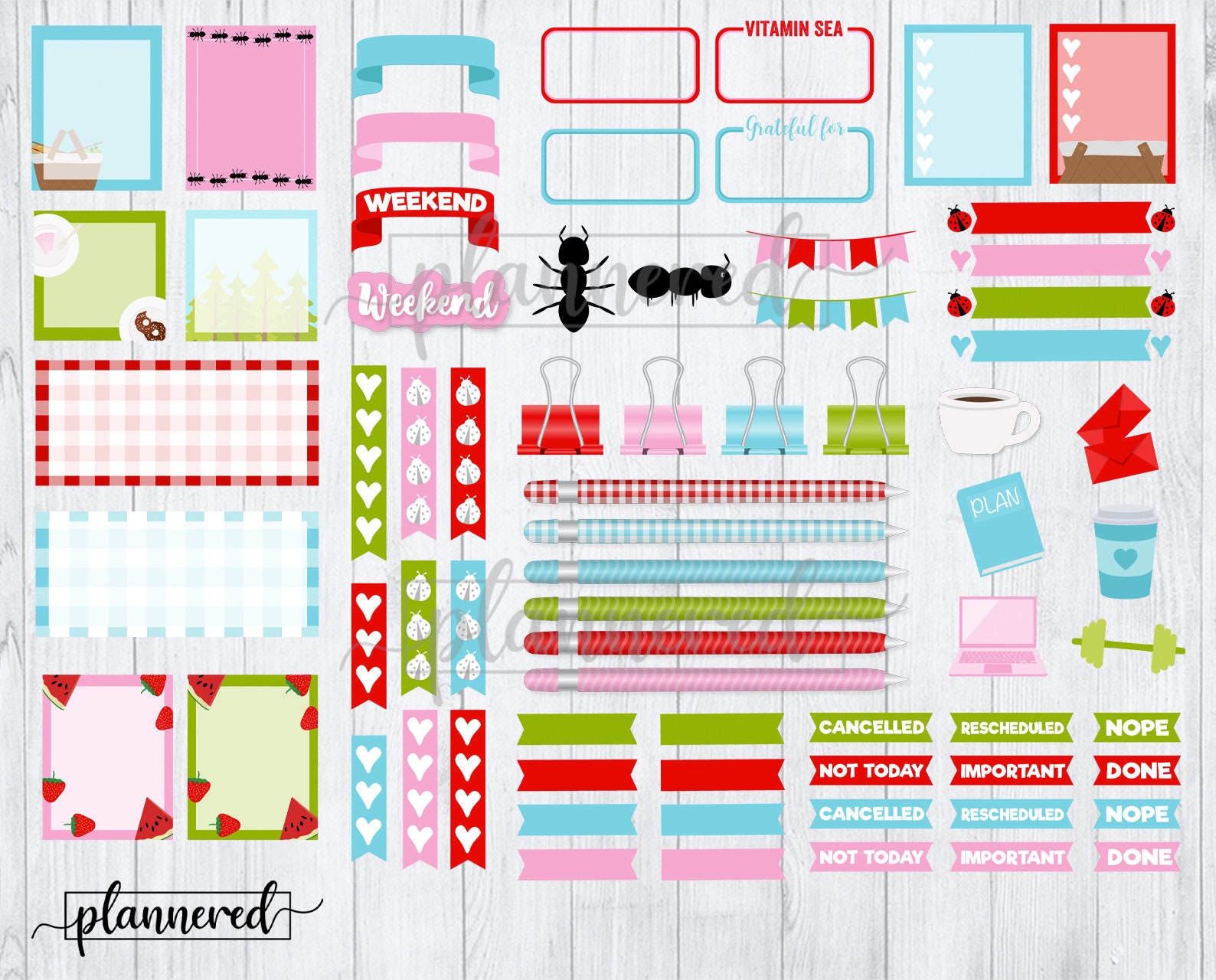 Picnic Digital Stickers, 500+ Summer Picnic Digital Sticker Set ...